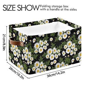 Daisies Flowers Storage Basket Bins Decorative Toy Laundry Basket Organization with Handles for Playroom Living Bed Room Office Clothes Nursery,1 pcs