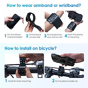 Cikyner Running Armband, 3 in 1 Running Phone Holder Sports Armband Bicycle Phone Holder 360° Rotatable & Detachable Running Phone Armband for 4.5-10'' iPhone Huawei for Gym Running Hiking