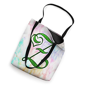 Green Heart Letter Z Vein Rainbow Paint Tie Dye Initial Name Tote Bag