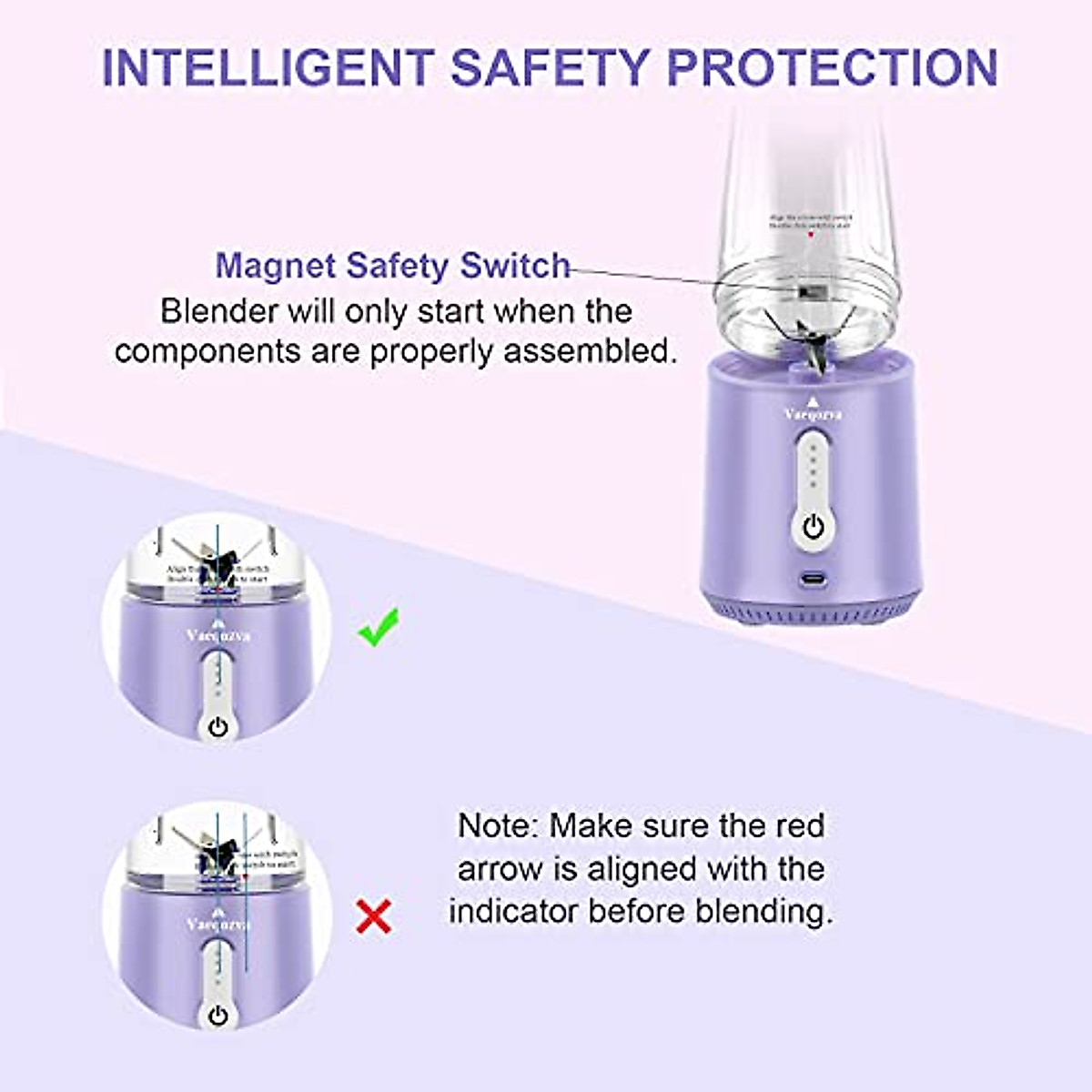 Vaeqozva Portable Blender, Personal Size Mini Blender, 17 Oz USB Rechargeable Jucier Cup, Shakes and Smoothies with Ice Tray for Home, Travel, Sport, Office