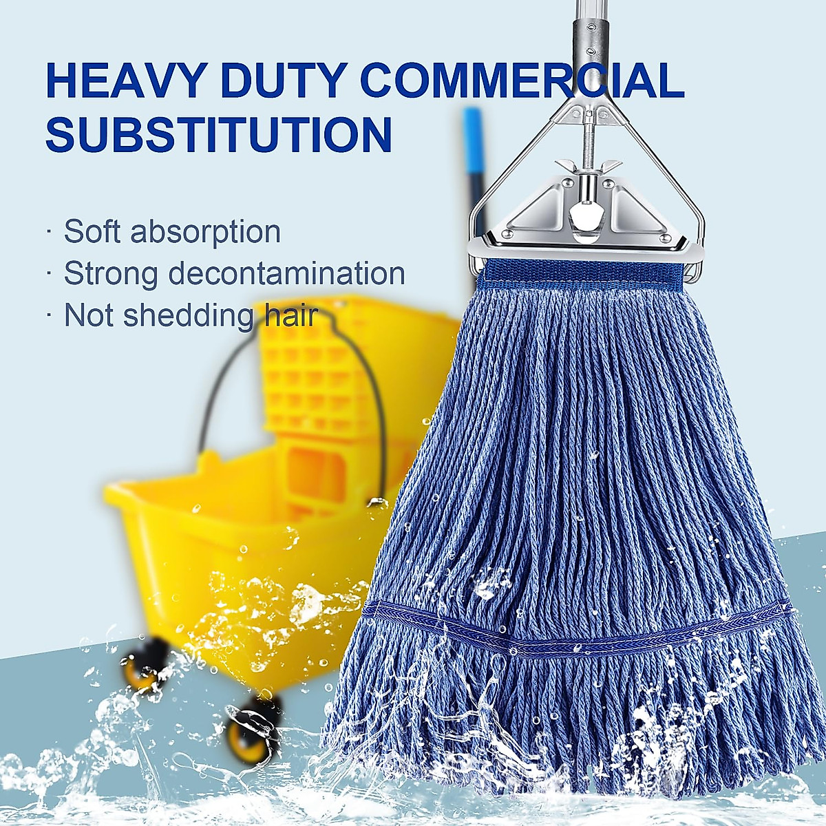 Commercial Mop Head Replacement,Green Cotton Looped End String, Wet Industrial Cleaning Vintage Mop Head Replacements Refill, Machine Washable - Ideal Refill for Commercial Grade Mops(Pack of 3)