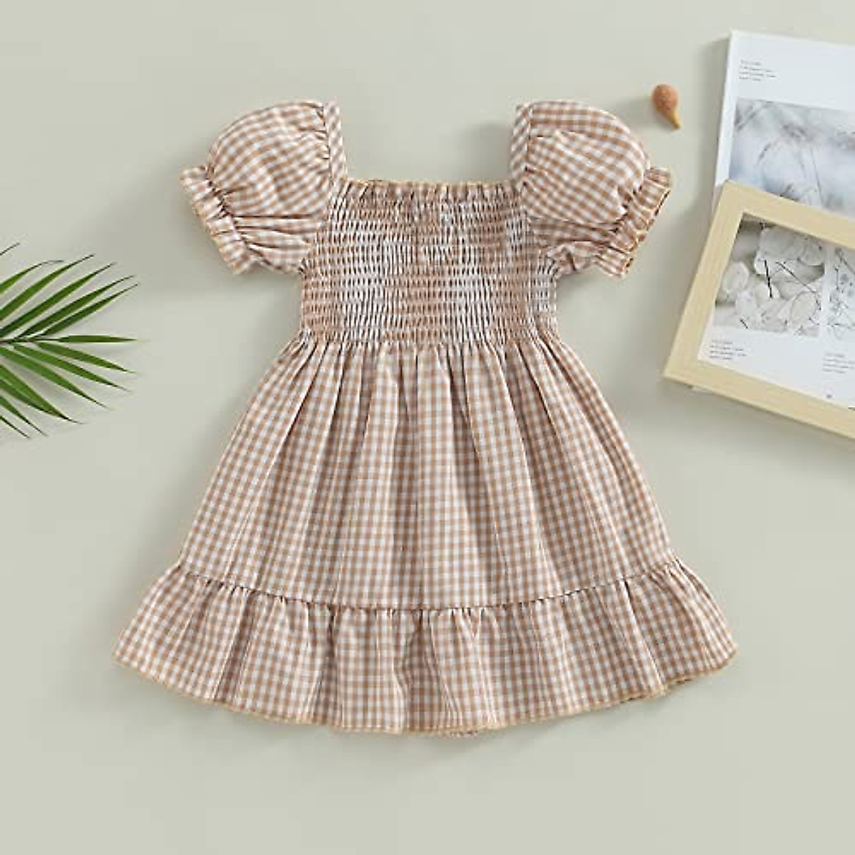MERSARIPHY Toddler Baby Girl Dress Cotton Linen Baby Dress Sleeveless Sundress Girls Summer Clothes (Khaki Plaid, 3-4 Years)