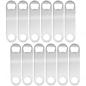 12-Pack Stainless Steel Flat Bottle Opener Bulk Set for Bartender, Bar Supplies for Restaurant, Kitchen, Heavy Duty Blank Bottle Openers for Wedding Gifts, Party Supplies (4.8x1.2 in)
