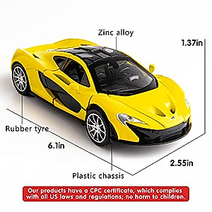 BDTCTK Compatible for 1:32 McLaren P1 Model Car, Zinc Alloy Pull Back Toy Car with Sound and Light for Kids Boy Girl Yellow