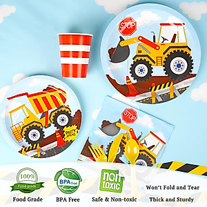 DECORLIFE Construction Birthday Party Supplies Serves 24, Construction Party Plates, 54" x108" Tablecloth, Pre-strung Banner Included, Total 170PCS