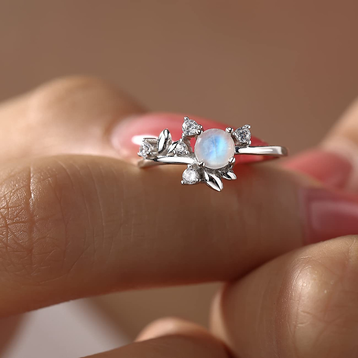 Angol Moonstone Ring Sterling Silver Moonstone Ring for Women Leaf Branch Vine Rings Simple Moonstone Jewelry Gift for Woman Teen Girls (7)