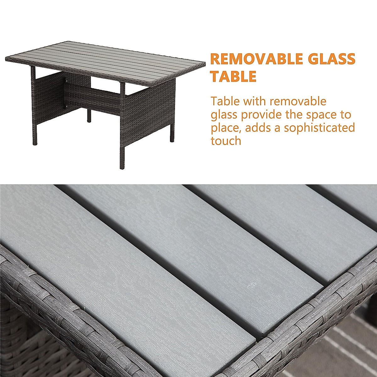 Solaste 7 Piece Patio Furniture Set, All Weather Wicker Patio Conversation Sets with Cushion Seat & Pillows, Outdoor Dining Set, Patio Furniture Outdoor Sectional, Grey