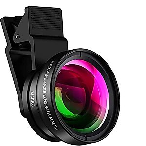 Cell Phone Camera Lens 2 in 1 Clip-on Lens Kit 0.45X Super Wide Angle & 12.5X Macro Phone Camera Lens for iPhone 8 7 6s 6 Plus 5s Samsung Android & Most Smartphones Black