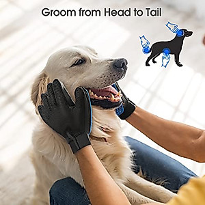 Pet Hair Remover Glove - Gentle Pet Grooming Glove Brush - Deshedding Glove - Massage Mitt with Enhanced Five Finger Design - Perfect for Dogs & Cats with Long & Short Fur - 1 Pack (Right-Hand), Blue