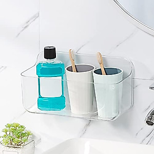 Lunmore Plastic Wall Mount Organizer, Clear Adhesive Shower Storage Box Organizer No Drilling Hang Walls/Doors for Kitchen, Bathroom, Bedroom, Cabinet, Office, Craft Room (Large Size)