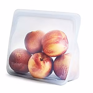 Stasher Silicone Reusable, Stand-Up Mid (Clear) | Food Meal Prep Storage Container | Lunch, Travel, Makeup, Gym Bag | Freezer, Oven, Microwave, Dishwasher Safe, Leakproof