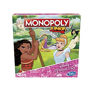 Monopoly Hasbro Gaming Junior: Disney Princess Edition Board Game for Kids Ages 5 and Up, Play as Moana, Rapunzel, Mulan, or Cinderella (Amazon Exclusive)