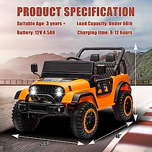 Nitoess 12V Kids Ride On UTV Car with Remote Control,Powered Electric Car for Kids, w/Spring Suspension, Music(Orange)