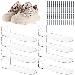 Sumnacon Shoe Shelves 8Pcs Shoe Display Shelves with Screws Clear Acrylic Wall Shoe Shelves for Sneaker Display Show Storage Collection Sturdy Shoe Floating Shelves for Bedroom Hallway Living Room