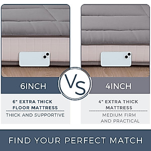 MAXYOYO 6" Extra Thick Floor Futon Mattress, Foldable Mattress Tatami Pad Floor Mattress for Adults Floor Bed Roll Up Mattress Guest Mattress, Dark Grey, Full