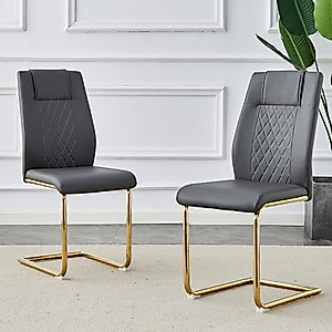 Gecheer Modern Dining Chairs, Dining Room Chairs, and Golden Leg Cushioned Chairs Artificial Leather, Suitable for Kitchens, Living Rrooms, Bedrooms, and Offices 4 Pieces Gray + PU Leather 2027A