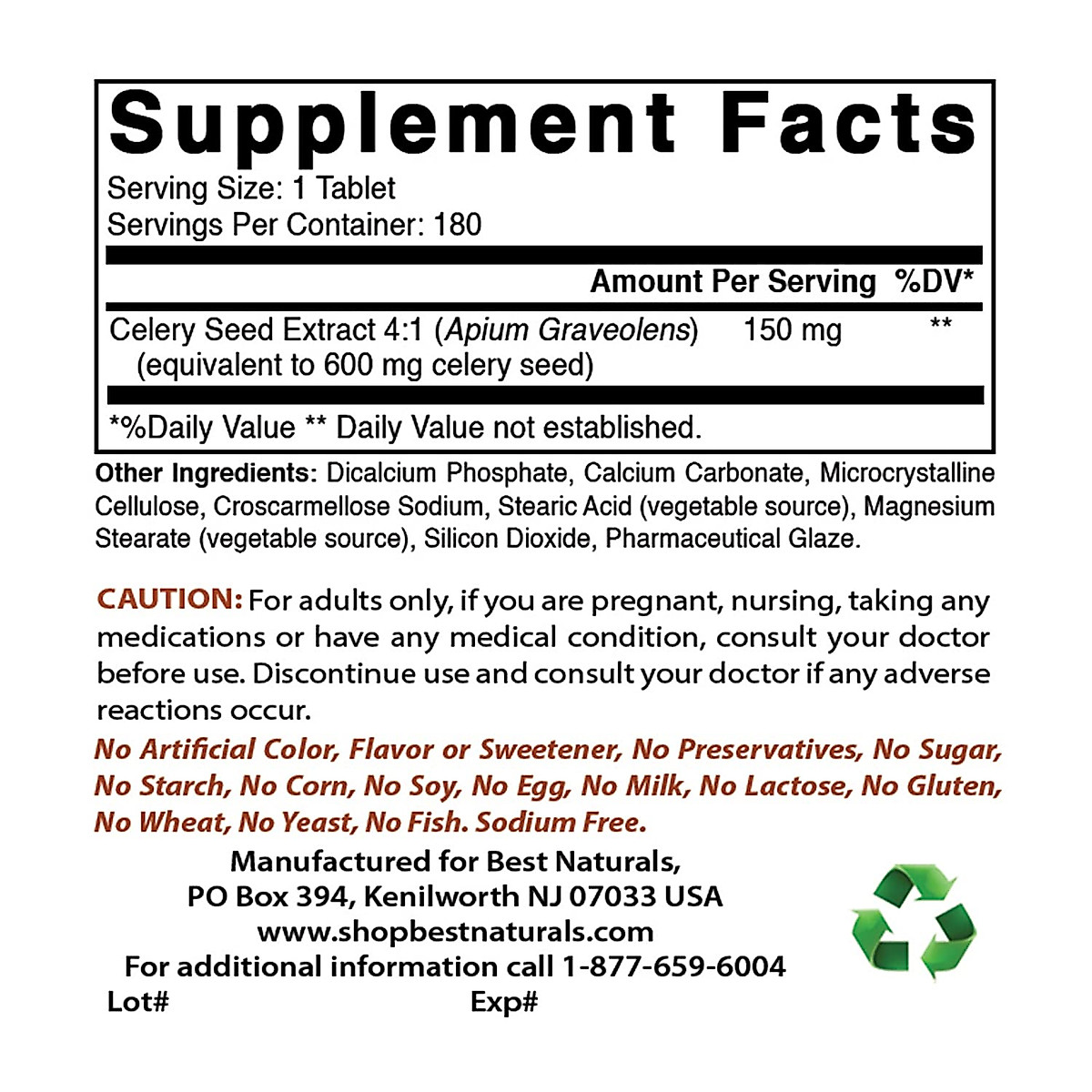 Best Naturals Celery Seed 600 Mg & Magnesium Chloride 520 mg