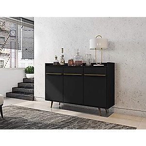 Manhattan Comfort Bradley Mid Century Modern Dining Room 4 Shelves Buffet Stand Cabinet, 53.54", Black