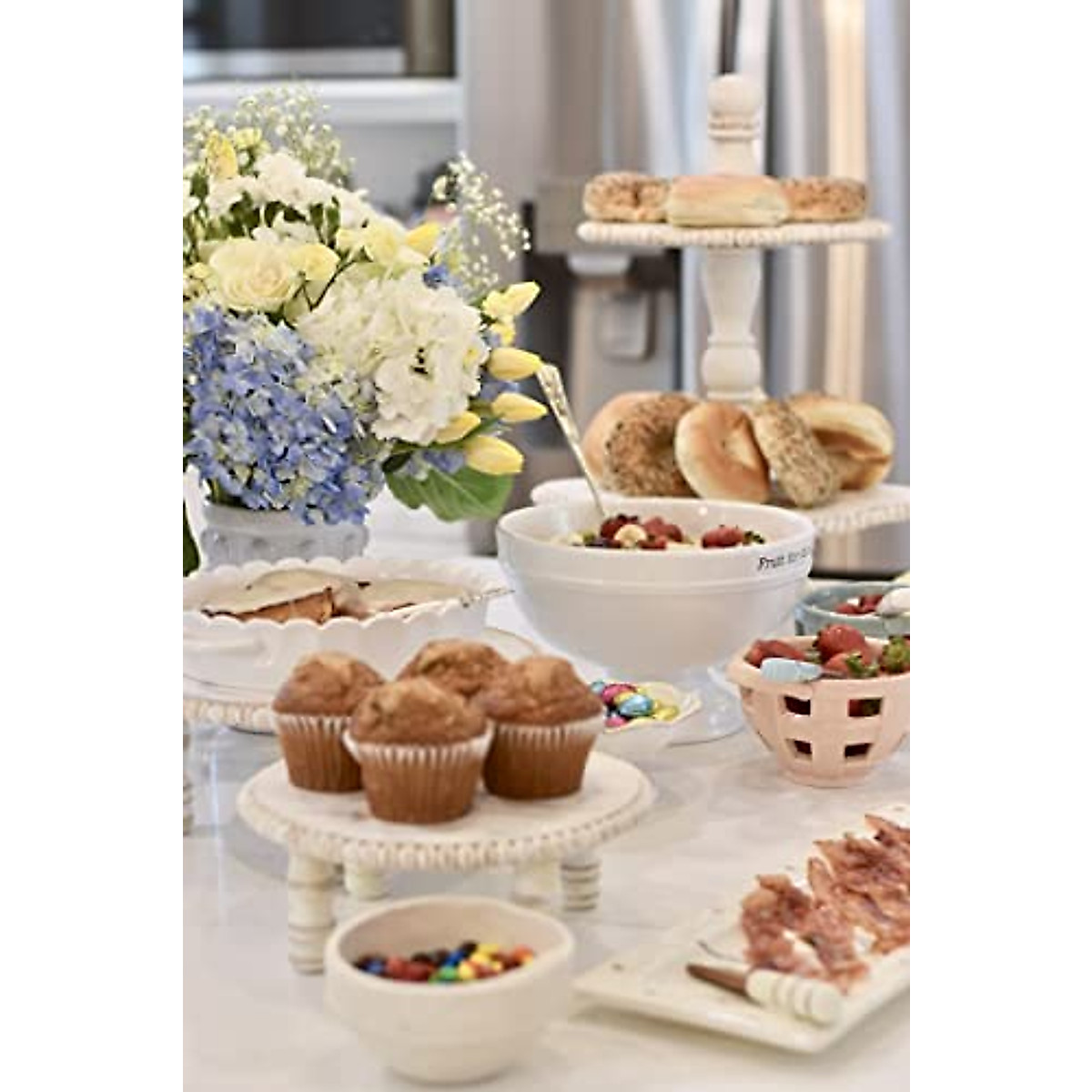 Mud Pie White Beaded Tiered Server, 20" x 13"