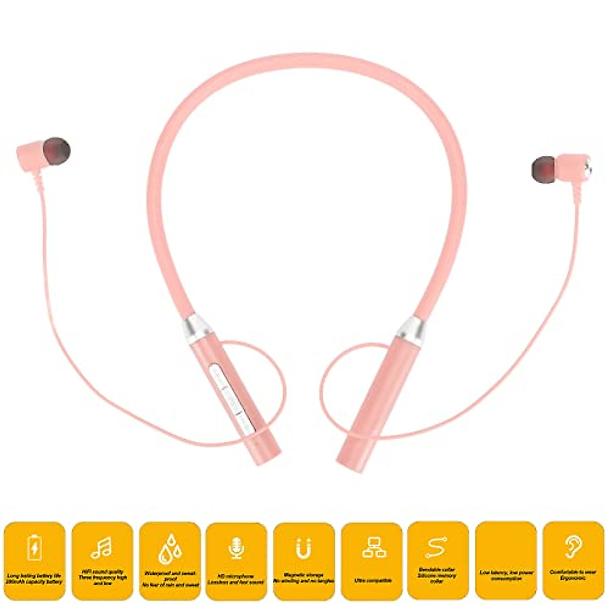 Acogedor Neckband Bluetooth Headphones, Wireless Neckband Earbuds, BT 5.2 Magnetic Earphones with 8 H Playtime, Bass IPX5 Waterproof Neck Ear Buds ()