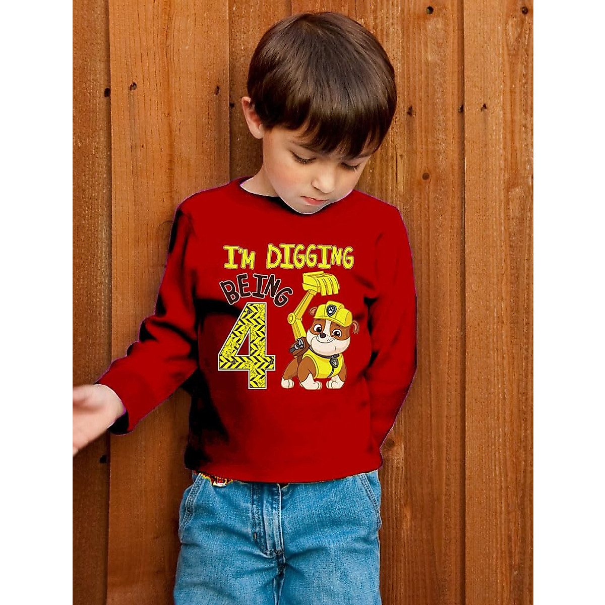 Paw Patrol Four Birthday Shirt Rubble Digging 4 Year Birthday Shirt Boy Red