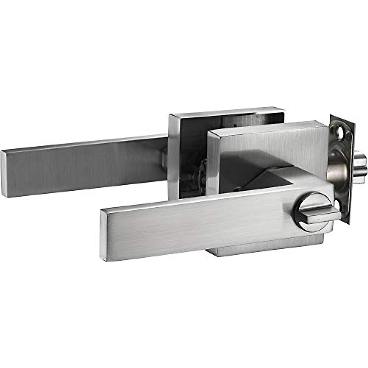 Berlin Modisch Contemporary Square Entry Lever Door Handle and Single Cylinder Deadbolt Locking Lever Handle Set [Front Door or Office] Right & Left Sided Doors Heavy Duty – Satin Nickel Finish