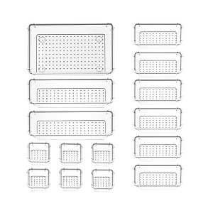 ZMS ZMS Bathroom Organizers and Storage (15 pcs) - 4-Size Multi Compartments Shallow Makeup Drawer Organizer for Kitchen Utensils & Office Accessories | Unbreakable Drawer Trays Bins for Organization