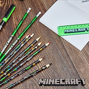 Minecraft Children's Pencil Case with Multiple Compartments, Stationery Included – School Supply (Green Mob)