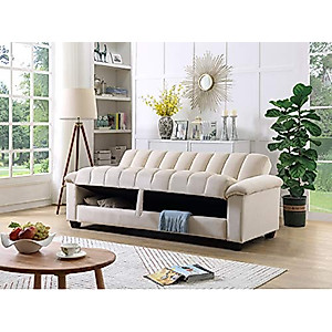 Legend Furniture Convertible Comfortable Sleeper Velvet Sofa Couch with Storage for for Living Room Bedroom Sofabed, 83'', Cream
