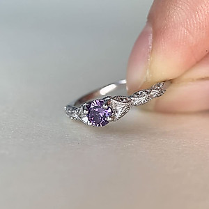 LUVJOO Amethyst Engagement Ring Silver Purple February Birthstone Rings Dainty Anniversary Promise Gift Size 6, Amethyst,Purple