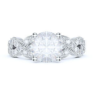 PRSTANI Sterling Silver Fancy Split Intersecting Infinity 1.5CT Round Brilliant Cut Genuine Moissanite Promise Engagement Ring (8.5)