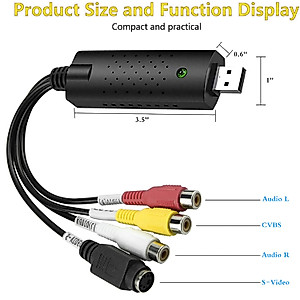 YUANLY VHS to Digital Converter,Video Capture Card USB 2.0 Audio Video Capture Card Device Old VHS Mini DV Hi8 DVD VCR to Digital Converter for Mac,PC Support Windows 2000/10/8/7/Vista/XP/Android