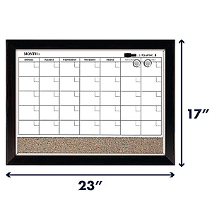 Quartet Combination Magnetic Whiteboard Calendar & Corkboard, 17" x 23" Combo Dry Erase White Board & Cork Bulletin Board, Perfect for Office, Home School Message Board, Wood Frame (22476)
