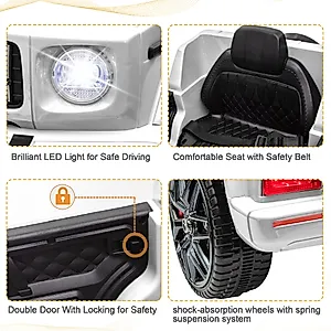 TOBBI 12V Kids' Electric Vehicle, Licensed Mercedes Benz G63 Electric Car for Kids, Kids Ride On Car Parents Remote Control, Openable Doors/Spring Suspension System/Music's Play & Led Lights-White