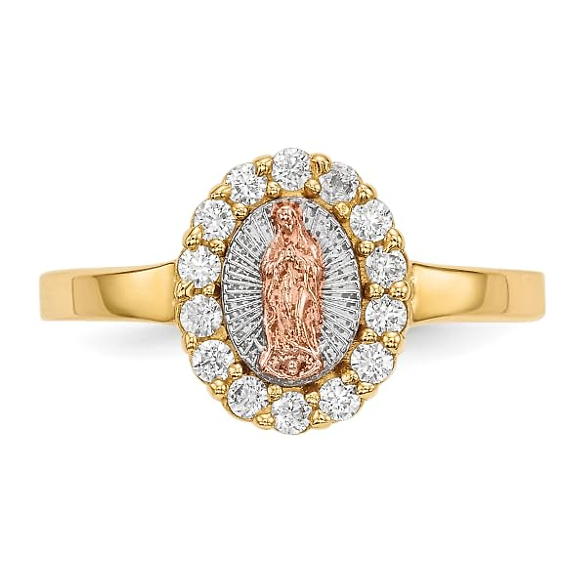 IceCarats 14K Two Tone Gold White Cubic Zirconia CZ Our Lady of Guadalupe Virgin Mary Virgencita Maria Rosa Catholic Christian Holy Mother Band Size 7