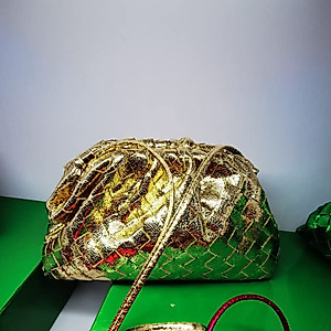 Autumnwell Women Dumpling Crossbody Bag Cloud Evening Bag Sparkly Clutch Purses Drawstring Strap Ruched Shoulder Bag-gold