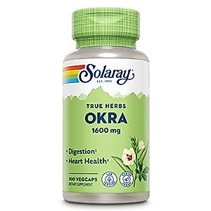 SOLARAY Okra Fruit 1600 mg, Healthy Digestion, Regularity & Cardiovascular Support, Soluble Fiber, 25 Serv, 100 VegCaps