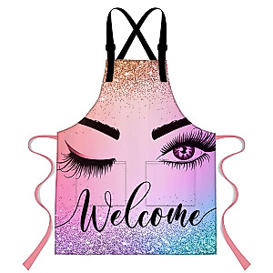 LshyMn Nail Apron 33.4x27.5 Inches Eyelash Apron with 2 Pockets,Funny and Charming Eyebrows Graphic Print Bib Apron for Kitchen Cook BBQ Apron WQXPMN285