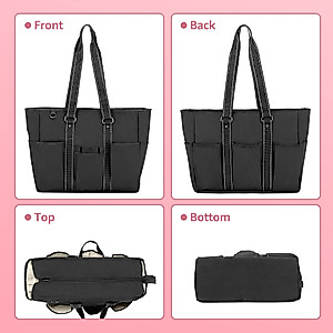 Damero Nurse Tote Bags, Nurse Bag with Padded Laptop Sleeve and Mutiple Pockets for Work, Home Health Care, Black