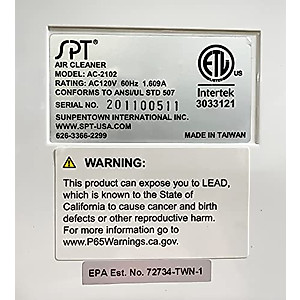 SPT AC-2102A: Heavy Duty Air Cleaner with HEPA, Carbon, VOC & TiO2 (Captures Smoke, dust, Pollen, PM2.5, Virus, Bacteria and Mold)