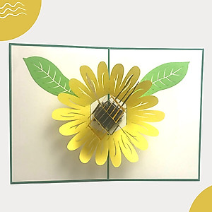 Paper Pop Up Cards 4.7x6.69 inch, bee with sunflower, 3D Popup Greeting Cards with Envelopes, perfect for pop-up bursting birthday gift.