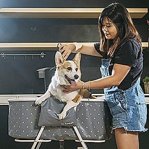 Furesh Insider Dog Bath Tub and Wash Station for Bathing Shower and Grooming, Elevated Foldable and Portable, Indoor and Outdoor, for Small and Medium Size Dogs, Cats and Other Pet (Gray)