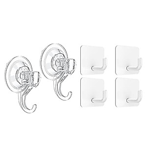 VIS'V 2 Pcs Suction Cup Hooks and 4 Pcs Adhesive Hooks
