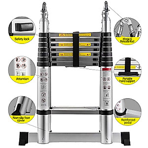 Pro Aluminum Telescoping Ladder 16.5 FT, Extension Ladder 2-in-1, Multi-Purpose Ladder (LD-5000) Sliver