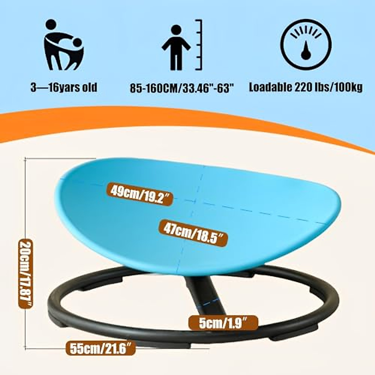 Yiuhhad Autism Kids Swivel Chair,Spin Sensory Chair,Kids Spinning Chair,Sit Spin Training Body Coordination,Metal Base Non-Slip Small Desk Chair (Blue)