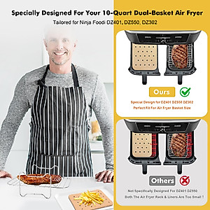 Dual Basket Air Fryer Accessories for Ninja Foodi DZ401 DZ550 DZ302 & Other 10 Quart 2-Basket DualZone Air Fryers, Come with Air Fryer Rack Set, 100Pcs Paper Liners, Silicone Brush & Tongs