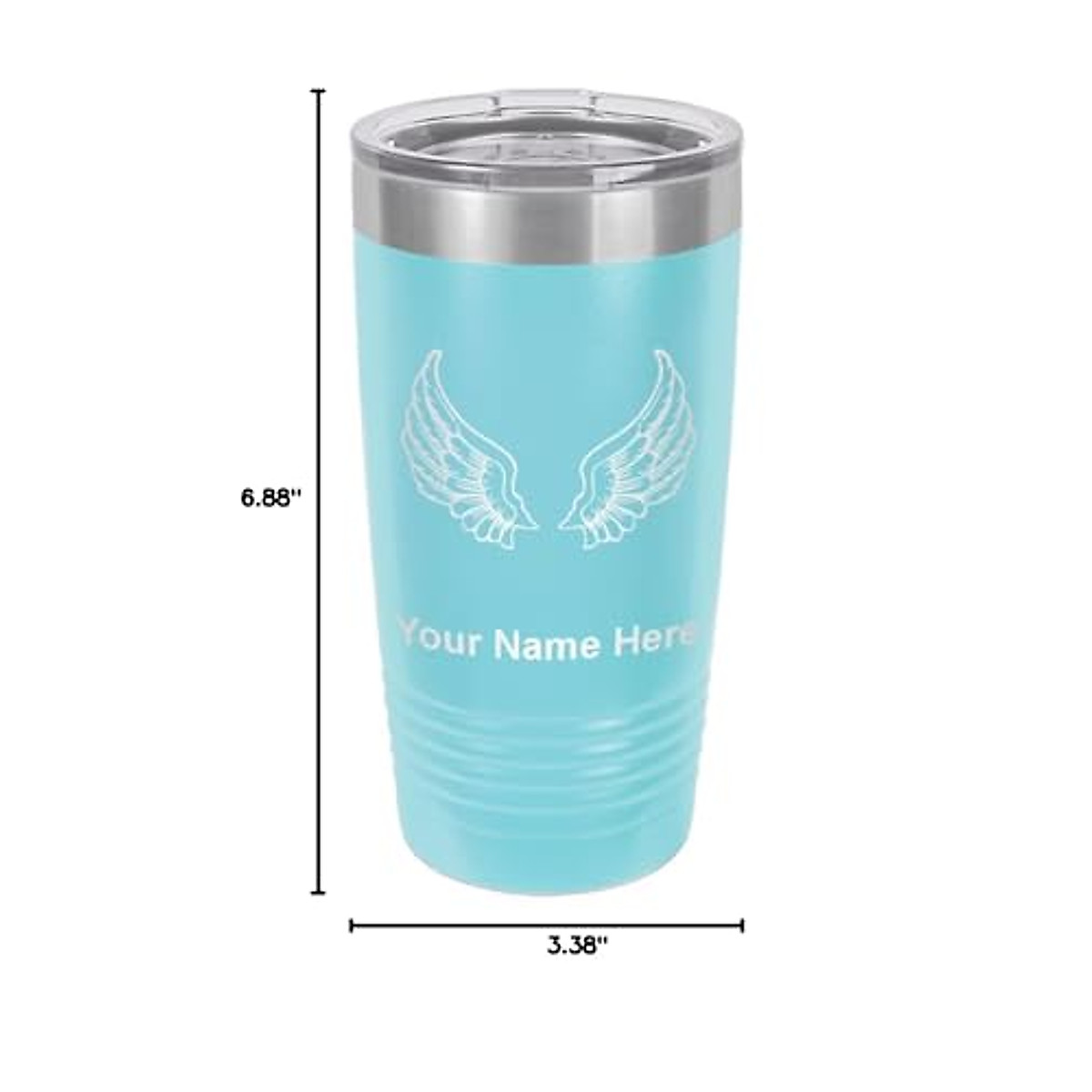 LaserGram 20oz Vacuum Insulated Tumbler Mug, Angel Wings, Personalized Engraving Included (Light Blue)