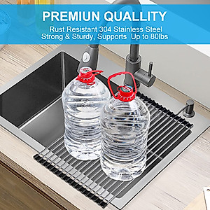 Cuteadoy Dish Drying Rack,18.5’’x13.3’’ Multipurpose Kitchen Roll Up Dish Rack Foldable Stainless Steel Drain Rack Over The Sink Drying Rack for Vegetable Fruit and Dish