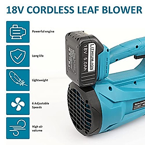 Cordless Leaf Blower with 2 X 5.0 Battery & Charger,460CFM 6 Adjustable Speeds and 2 Adjustable Tubes,Battery Powered Leaf Blower Lightweight for Snow Blowing & Yard Cleaning