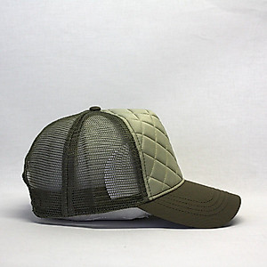 Plain Tone on Tone Cotton Mesh Adjustable Low Profile Baseball Cap Quilt Camo Heather Distressed (Quilt Olive Green/Pty/Olive Green)